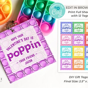 Valentine's Day Pop It Tags, Classroom Valentines, Printable Pop It ...