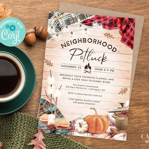 Fall Potluck Party Invitation, Fall Neighborhood Party, Community ...