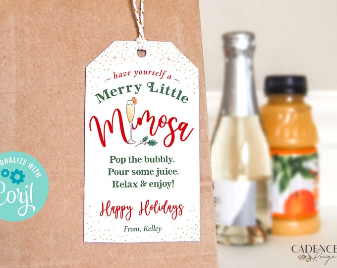 Merry Mimosa Gift Tag, Fun Holiday Gift Tag for Friends, Unique Teacher ...
