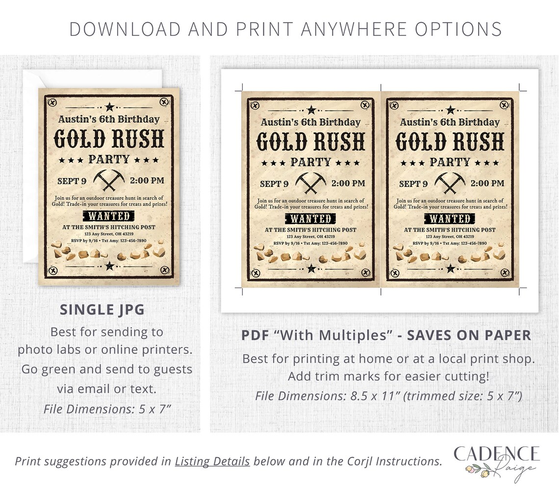 Golden Birthday Invitation Gold Rush Birthday Invite Unique - Etsy