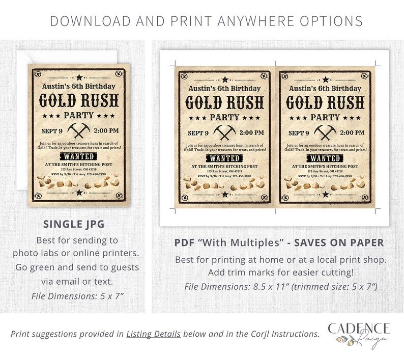Golden Birthday Invitation Gold Rush Birthday Invite Unique - Etsy
