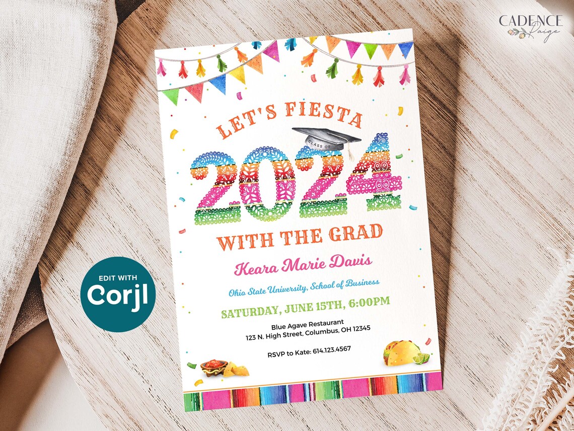 Graduation Party Fiesta Invitation for Mexican Theme Grad Party Invite ...