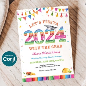 Graduation Party Fiesta Invitation for Mexican Theme Grad Party Invite ...