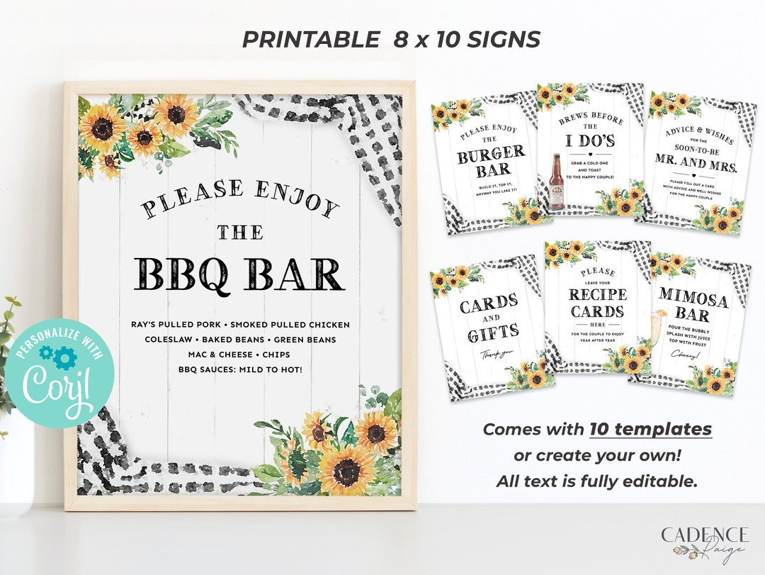 I Do BBQ Shower Signs, Black and White BBQ Signs, 8 X 10 Bridal Shower ...
