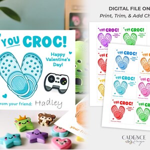You Croc Valentine's Day Gift Tag, Shoe Charm Valentines Day Tag, Easy ...