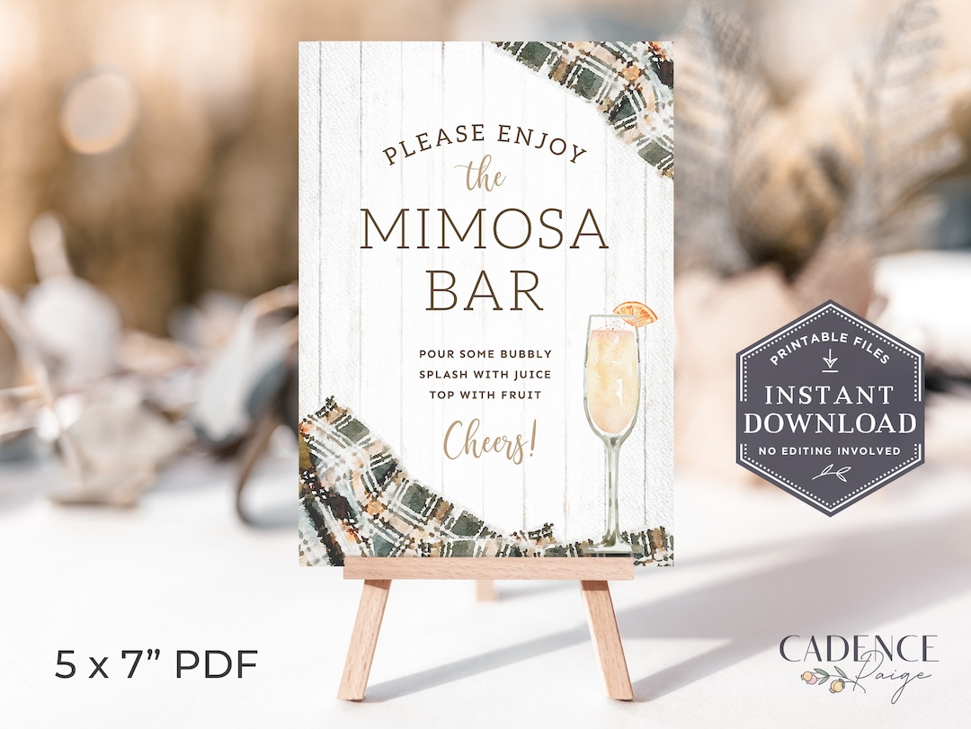 Printable Mimosa Sign, Fall Bridal Shower Mimosa Sign PDF, Flannel and ...
