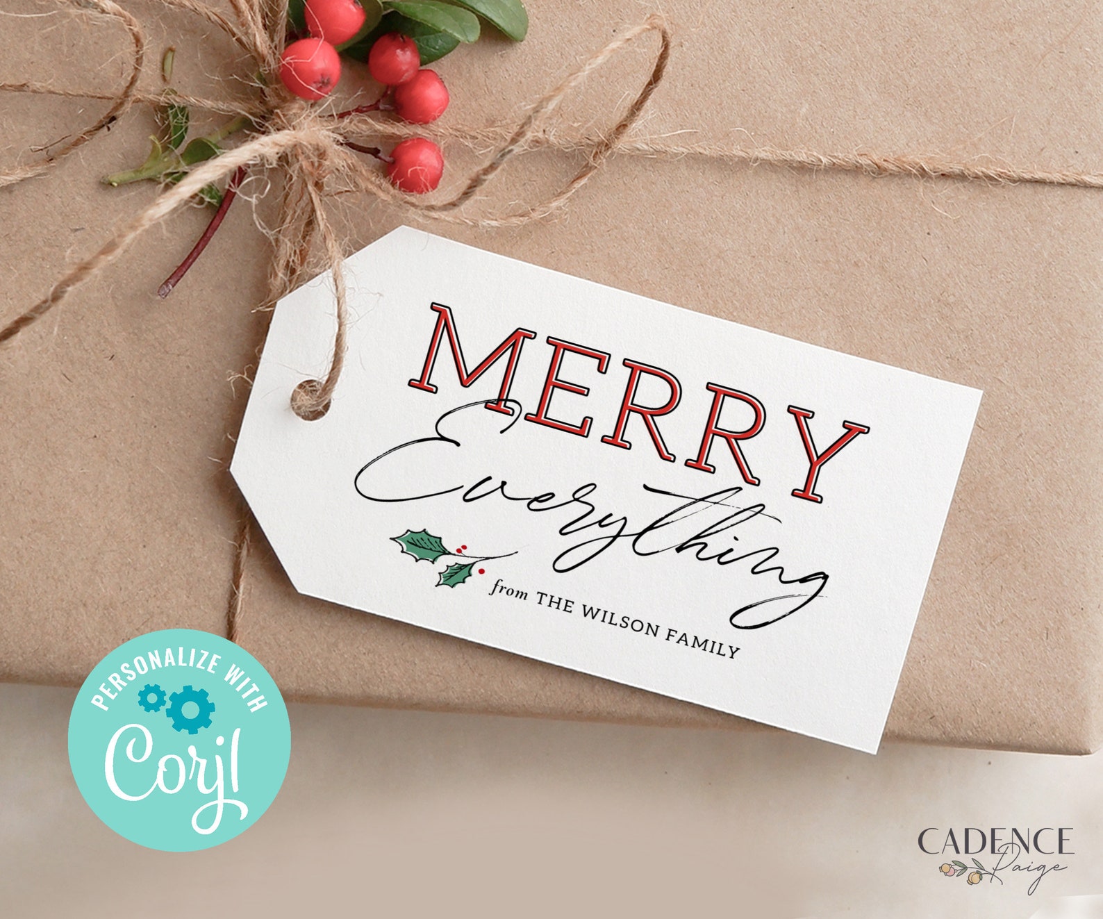Printable Merry Everything Gift Tags, Personalized Holiday Gift Tags ...