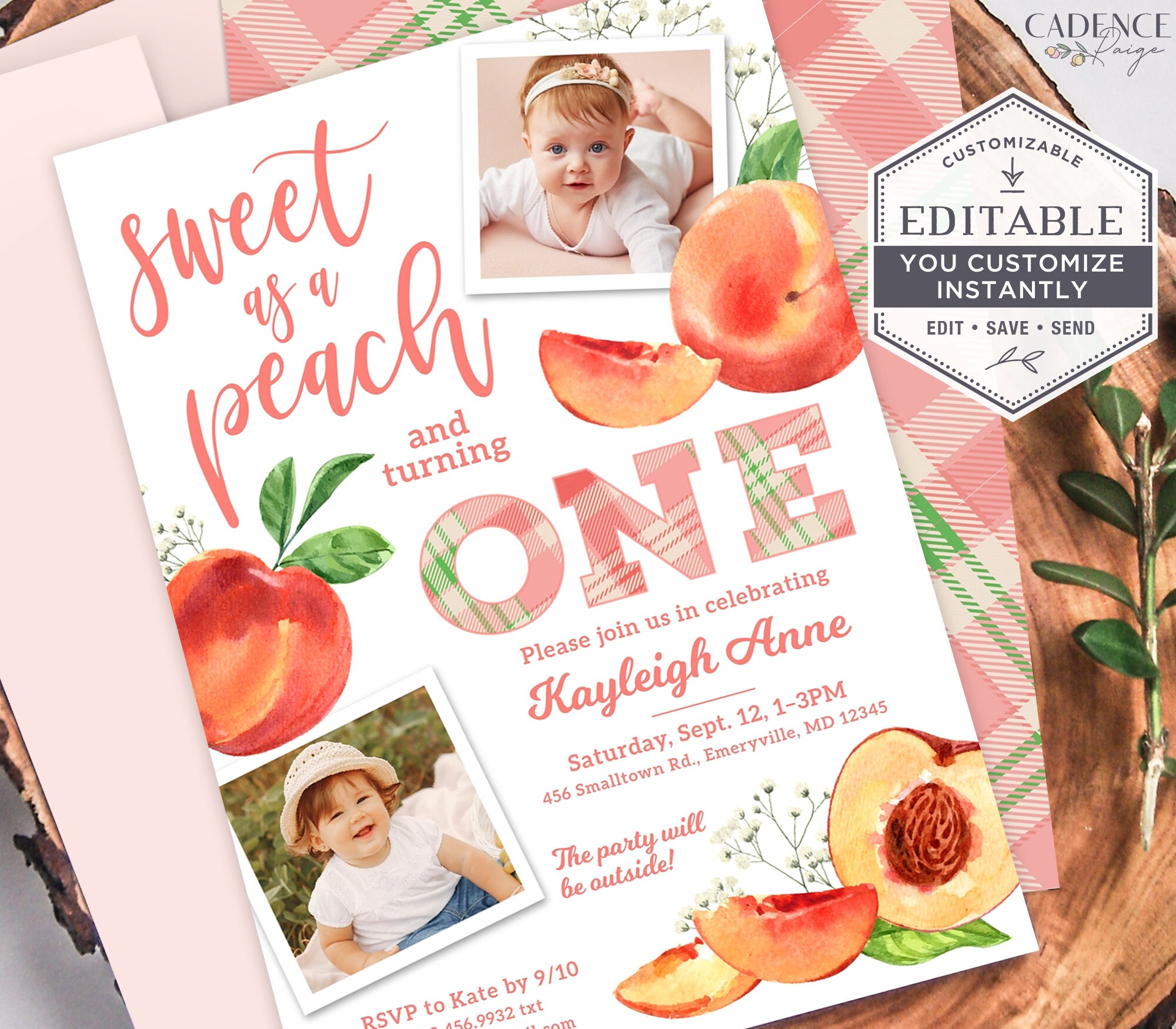 Little Peach Birthday Invite Peach First Birthday Invite | Etsy