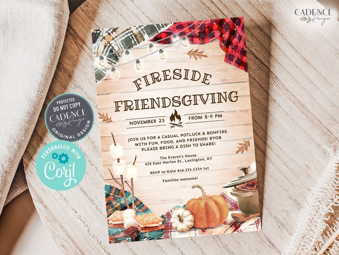 Friendsgiving Invitation, Flannel and Friends Invite, Fall Bonfire ...