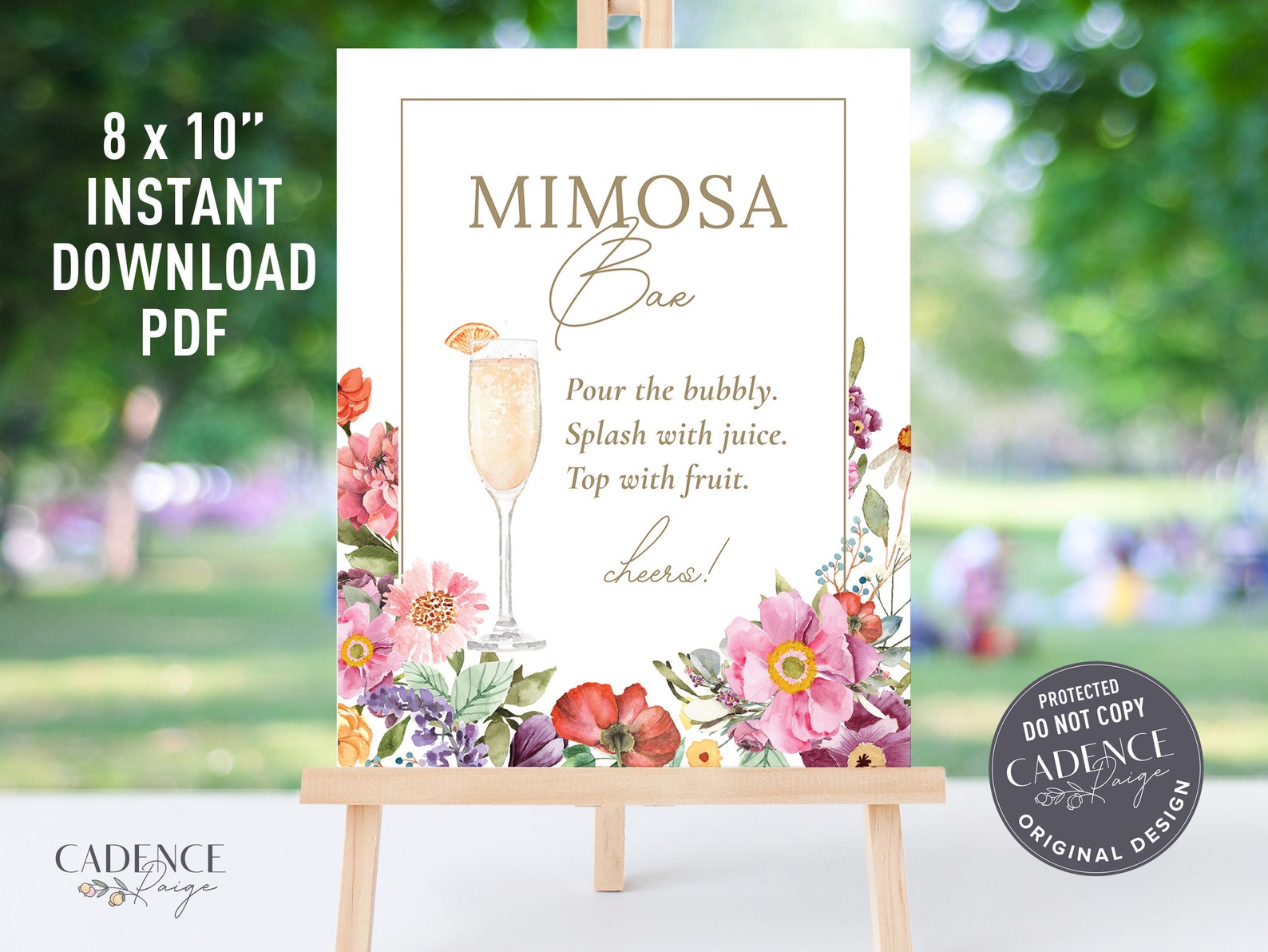 8 X 10 Wildflowers Mimosa Bar Sign, Tea Party Bridal Shower Mimosas ...
