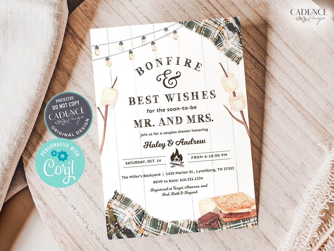 Bonfire Couples Shower Invitation, Cozy Wedding Shower Invite, Rustic ...