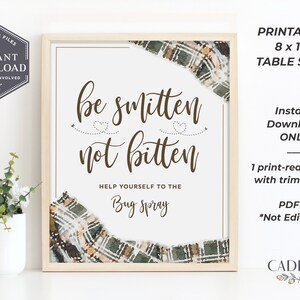 8 X 10 Bug Spray Sign, Printable Bug Spray Sign, Smitten Not Bitten ...