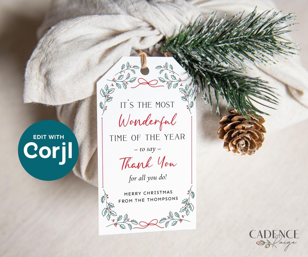 Christmas Thank You Gift Tags: Holly Border, Editable DIY (PDF) - Etsy