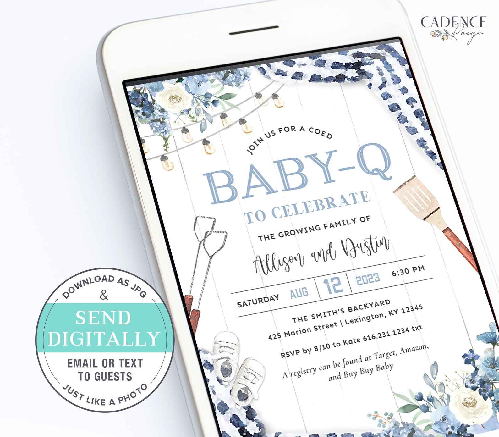 Blue Baby-q Shower Invitation, Coed Baby Shower Invite for Baby Boy ...
