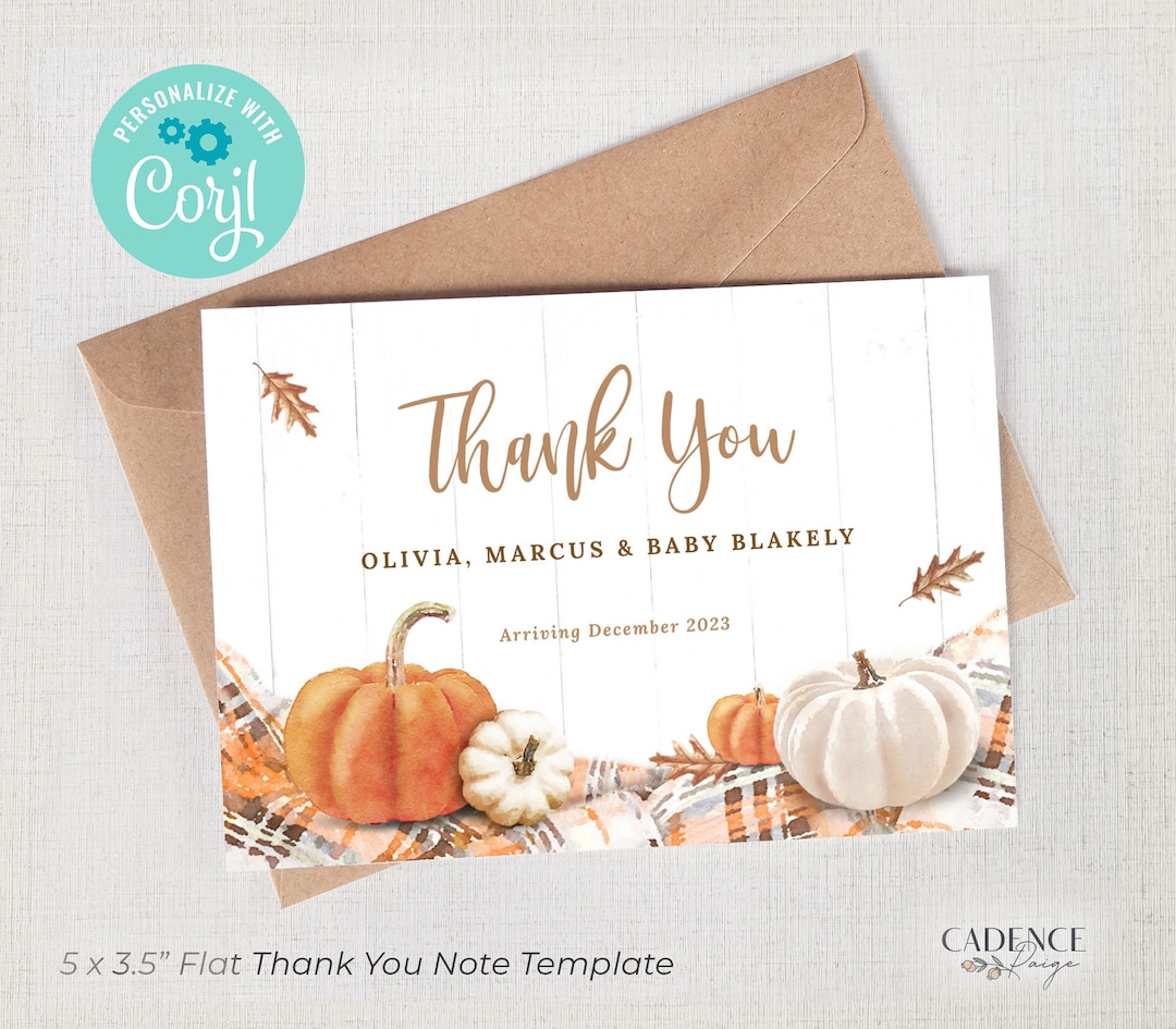 Pumpkin Spice Thank You Notes, Printable Baby Shower Thank Yous ...