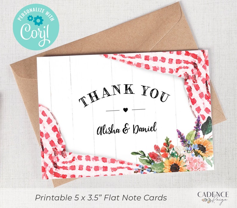 Red I Do BBQ Thank You Notes, BBQ Shower Thank You Notes, Gingham Thank ...