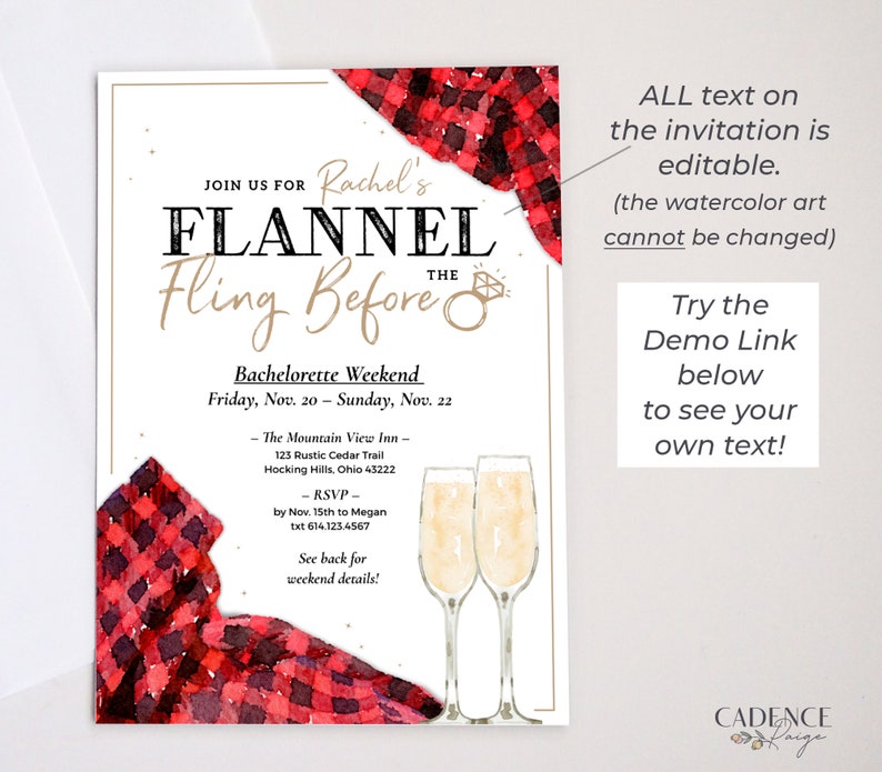 Flannel Fling Bachelorette Party Invitation Plaid - Etsy