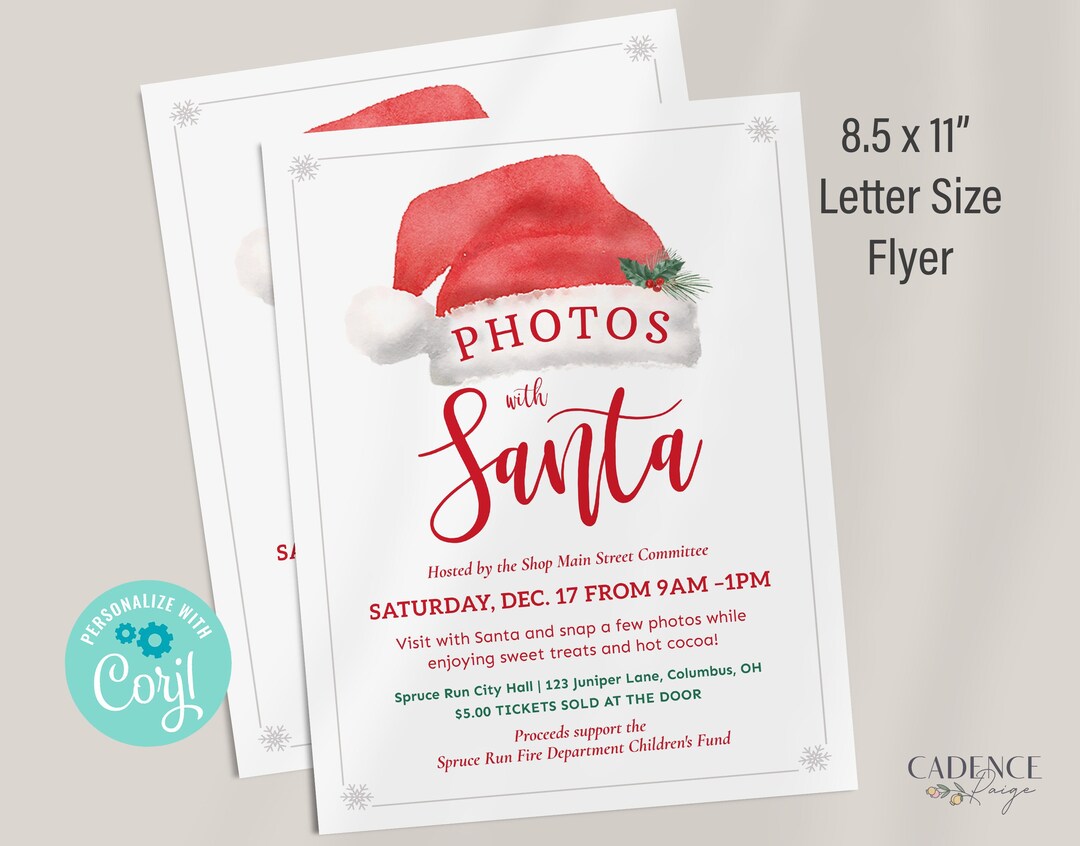 Photos With Santa Flyer, Pictures With Santa Fundraiser Template, Santa ...