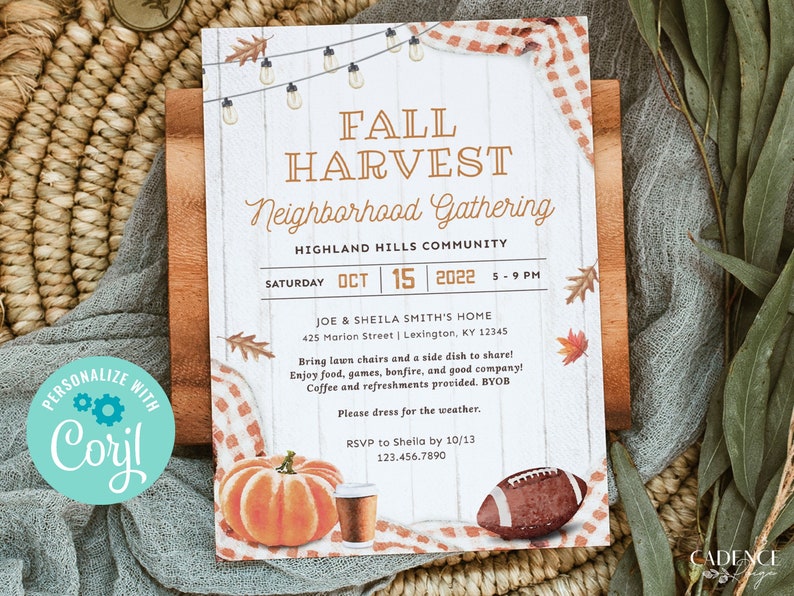 Fall Gathering Invitation Neighborhood Party Invitation Fall - Etsy