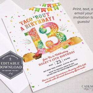 13th Birthday Invitation, 13th Birthday Fiesta Invite, Taco Birthday ...