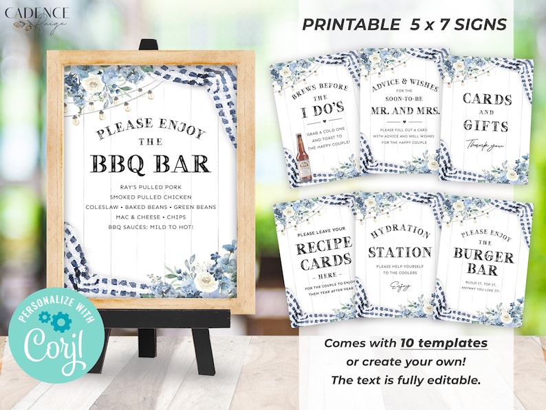 Dusty Blue BBQ Food Display Signs Blue I Do BBQ Shower Signs - Etsy