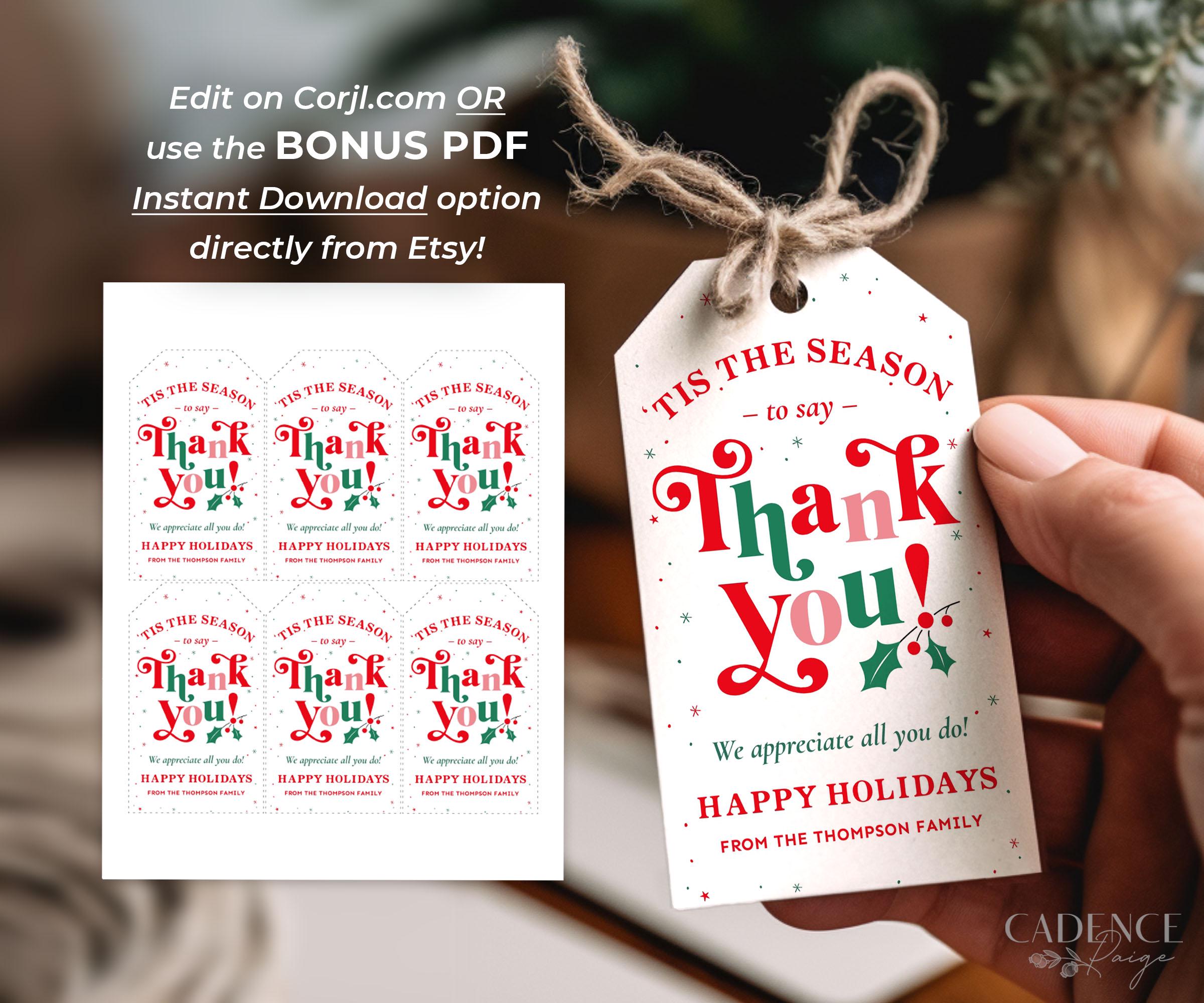 Printable Teacher Christmas Gift Tags, Thank You Tags for Teacher Gift ...