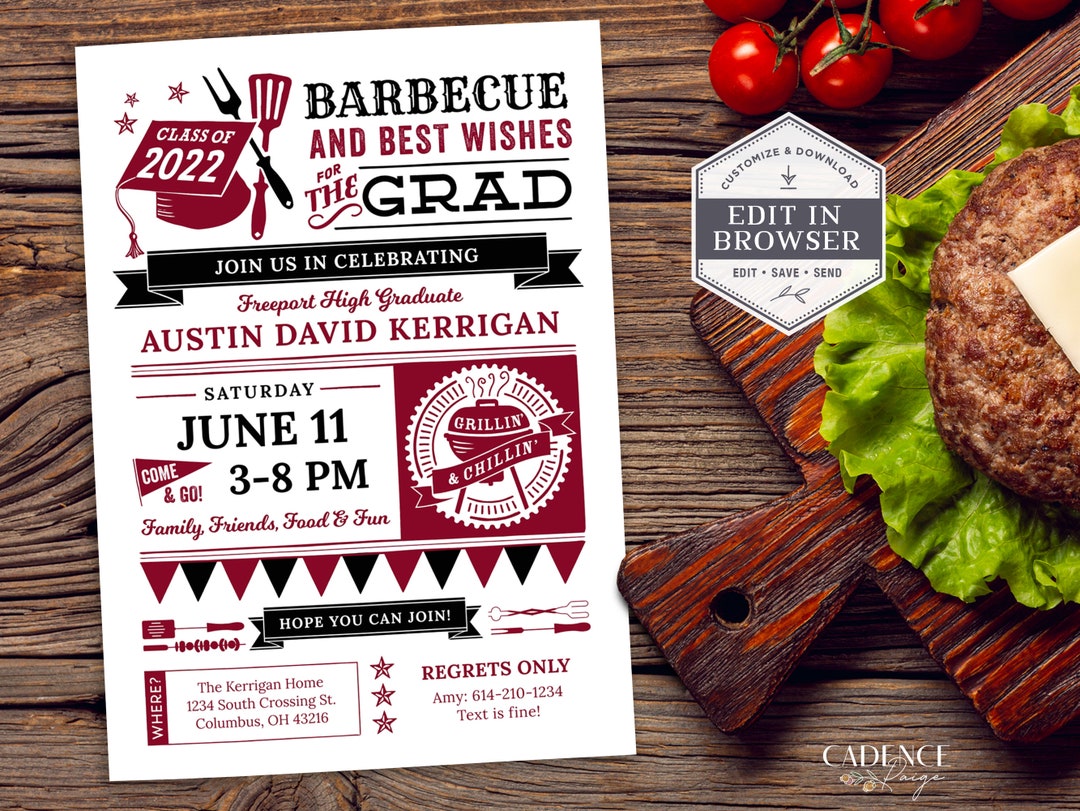 BBQ Graduation Party Invite BBQ Grad Party Invitation Black - Etsy