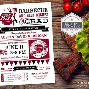 BBQ Graduation Party Invite BBQ Grad Party Invitation Black - Etsy