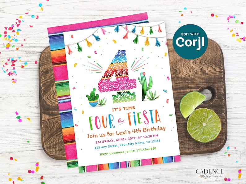 4th Birthday Fiesta Invitation: Serape & Picado Design (digital ...
