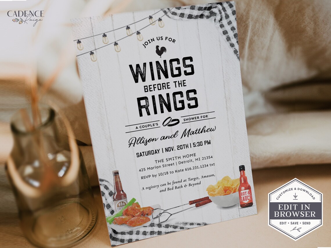 Hot Wings Couples Shower Invitation, Wing Night, Casual Rehearsal ...