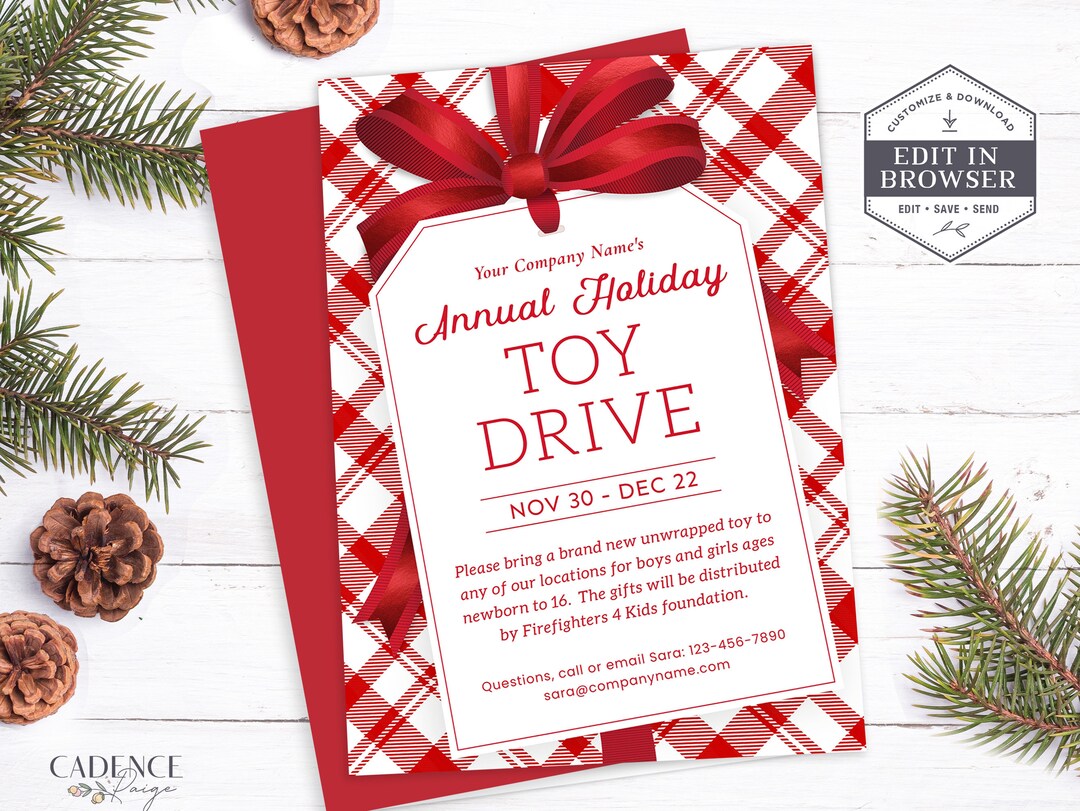 Holiday Toy Drive Flyer Printable Kids Christmas PTO PTA School ...
