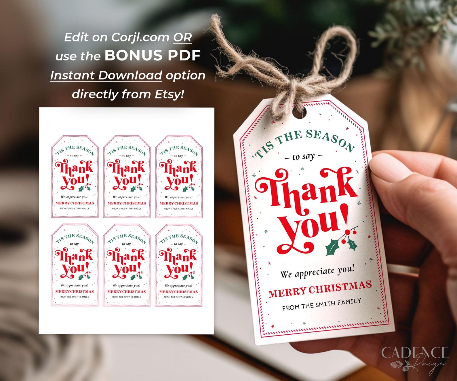 Christmas Thank You Gift Tags: Editable Holiday PDF - Etsy