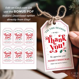 Christmas Thank You Gift Tags, Printable Gift Tag for Teacher, Employee ...