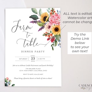 Farm to Table Dinner Party Invitation, Farm Dinner Party Invitation ...