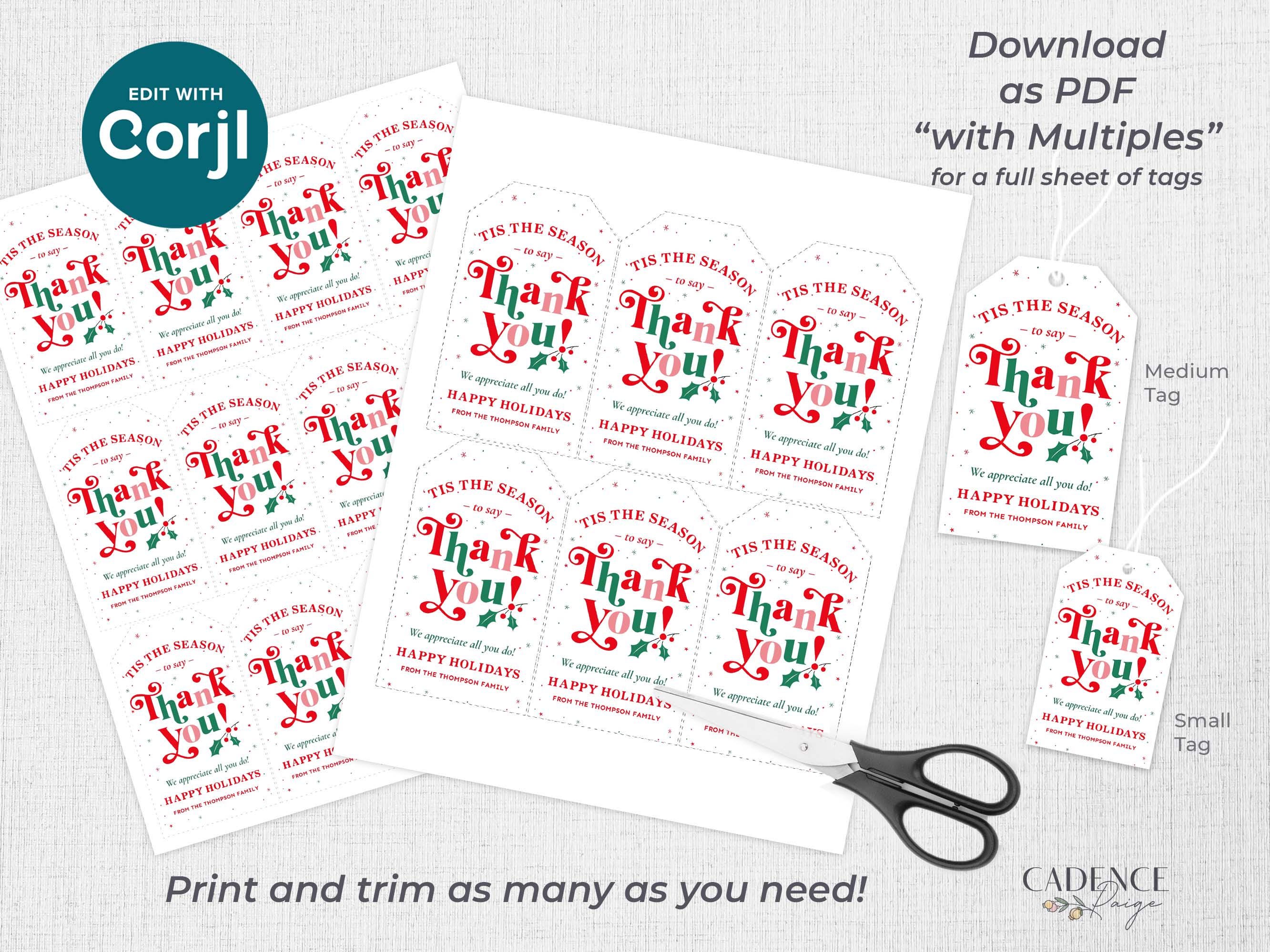 Printable Teacher Christmas Gift Tags, Thank You Tags for Teacher Gift ...