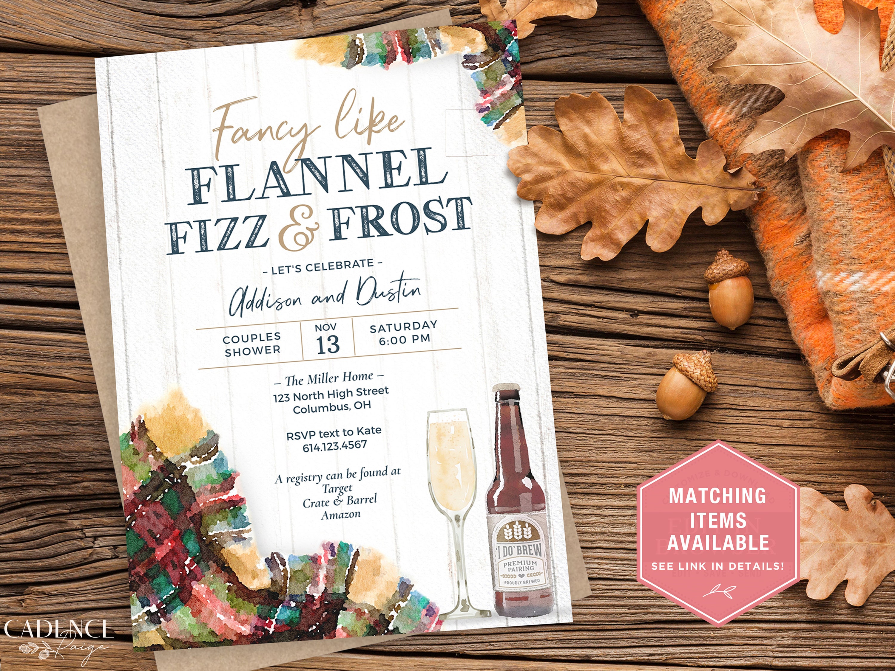 Flannel and Fizz Signs, 8 X 10 Winter Bridal Shower Signs, Flannel ...