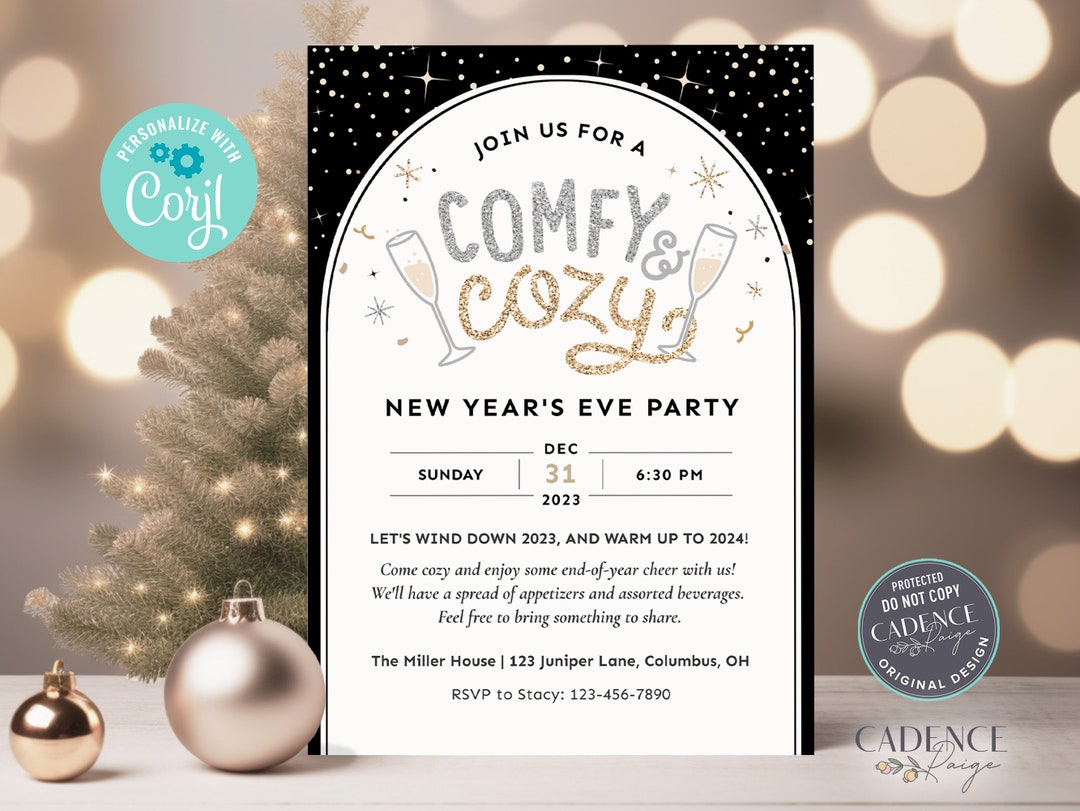 Digital Cozy Casual New Year's Eve Party Invitation, New Years Party ...