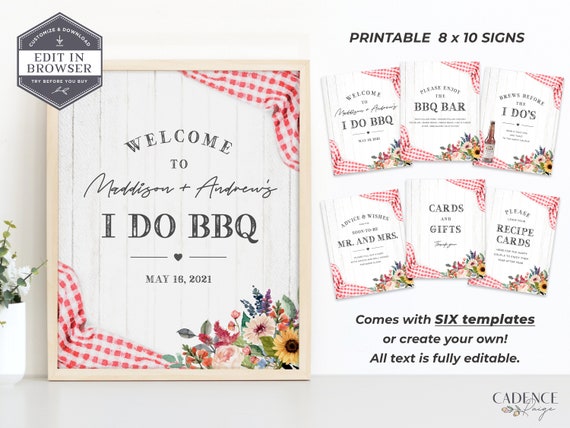 BBQ Shower Signs BBQ Food Signs I Do BBQ Table Signs 8 X 10 | Etsy