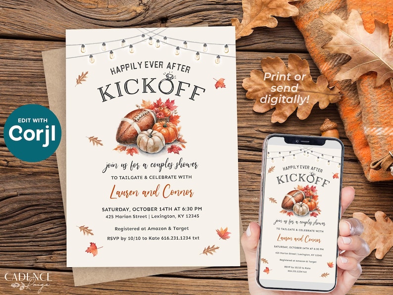 Football Couples Shower Invitation, Tailgate and Celebrate, Happily ...