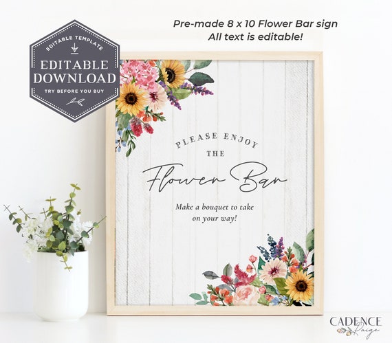 Make a Bouquet Sign Take a Bouquet Sign Wildflower Bridal | Etsy