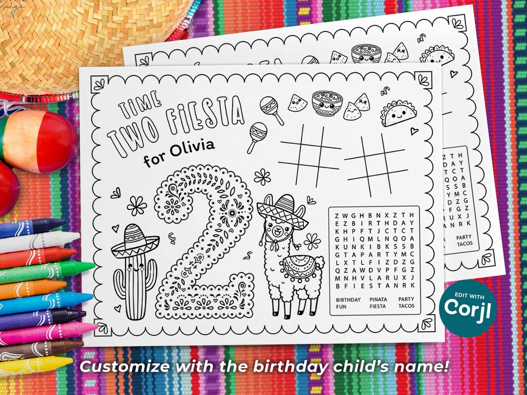 Custom TWO Fiesta Coloring Page, Printable 2nd Fiesta Activity Page ...