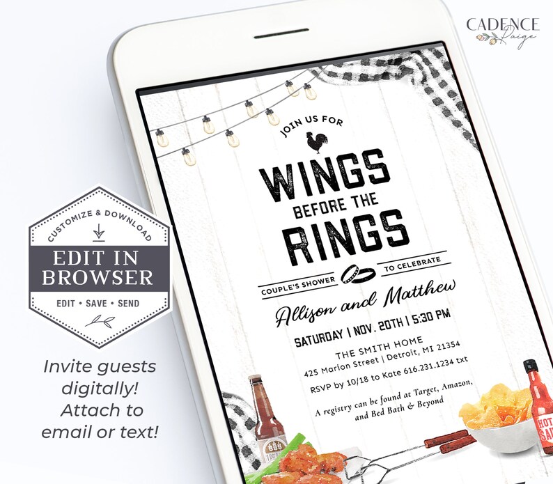 Hot Wings Couples Shower Invitation Wing Night Casual - Etsy