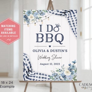 Dusty Blue BBQ Food Display Signs, Blue I Do BBQ Shower Signs, Cookout ...
