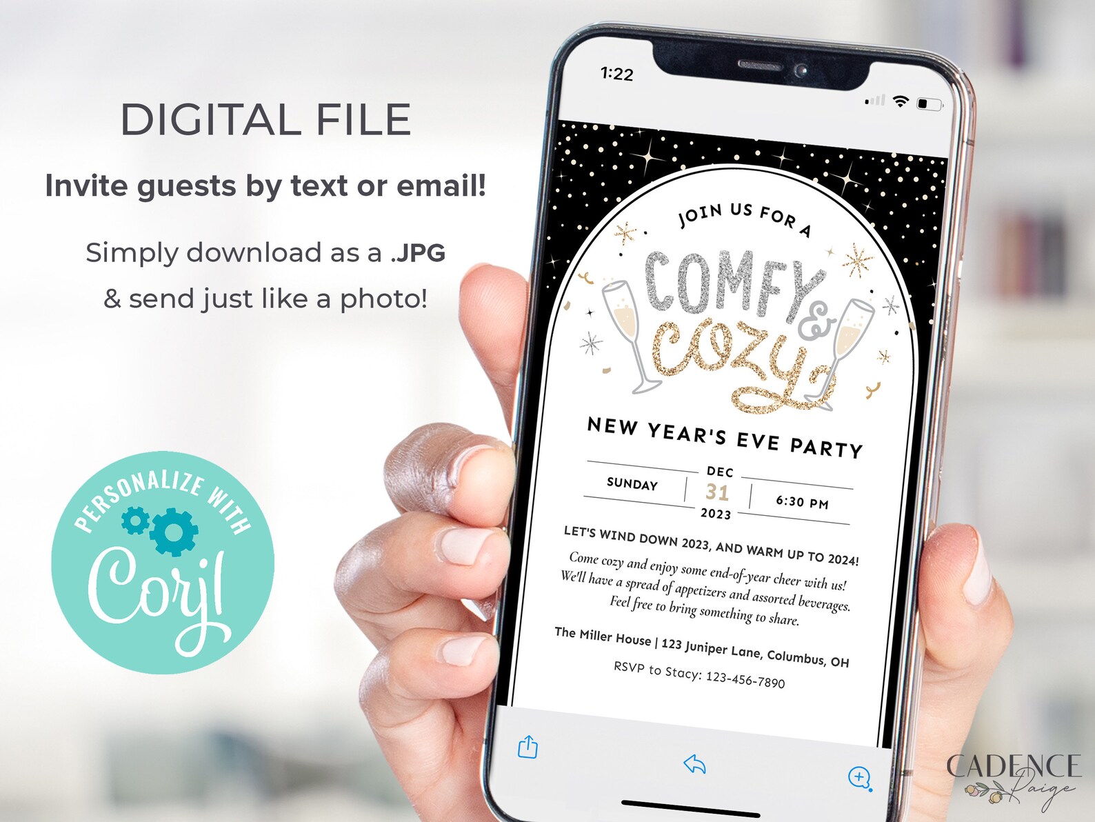 Digital Cozy Casual New Year's Eve Party Invitation, New Years Party ...