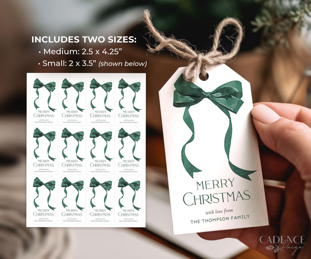 Merry Christmas Gift Tag Printable, Christmas Gift Tags, With Bow ...