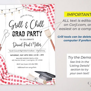 Grill and Chill Graduation Party Invitation for BBQ Grad Party Invite ...
