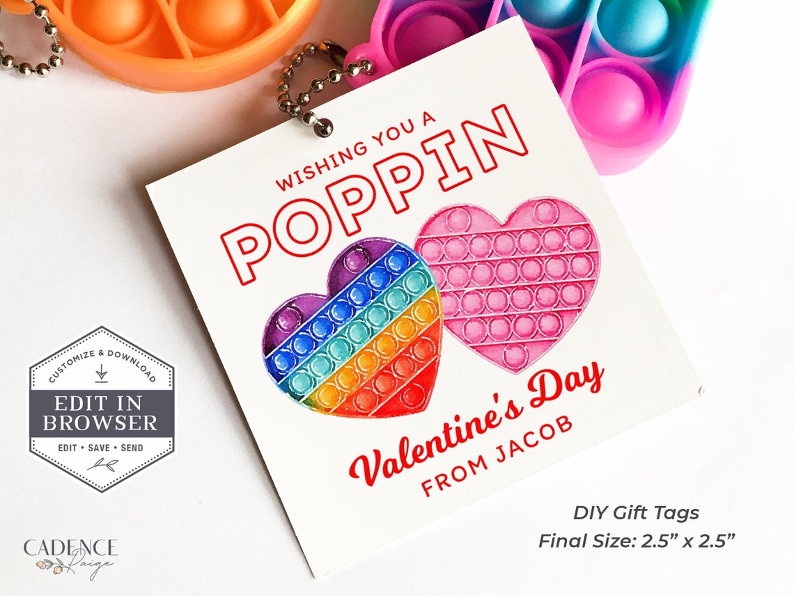 Valentine's Day Pop It Tags Class Valentine Tags | Etsy