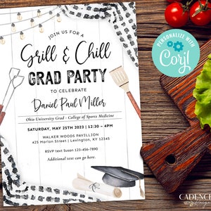 Grill and Chill Graduation Party Invitation, BBQ Grad Party Invitation ...