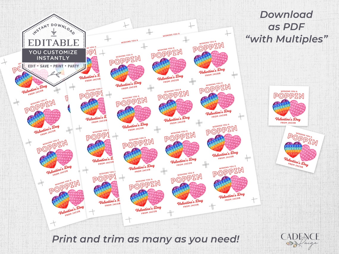 Valentine's Day Pop It Tags Class Valentine Tags | Etsy