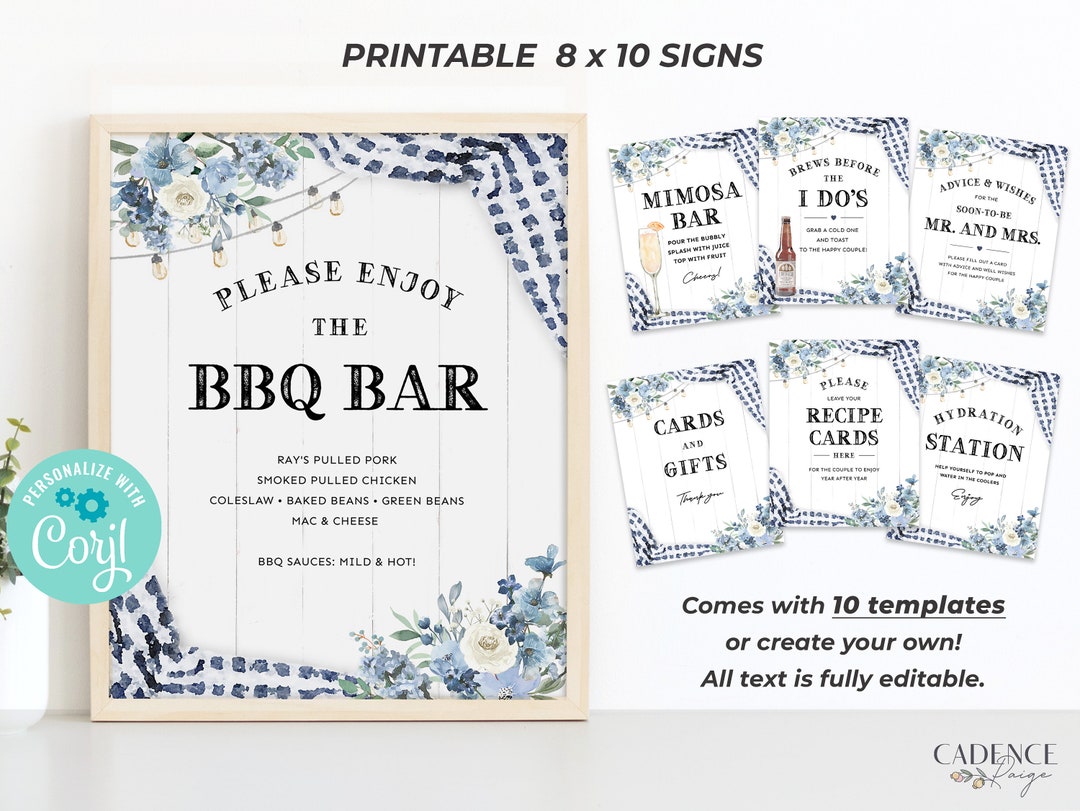 8 X 10 Dusty Blue BBQ Display Signs, Blue I Do BBQ Shower Signs ...